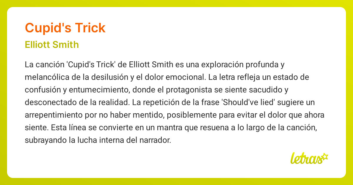 Significado de la canción CUPID'S TRICK (Elliott Smith) - LETRAS.COM