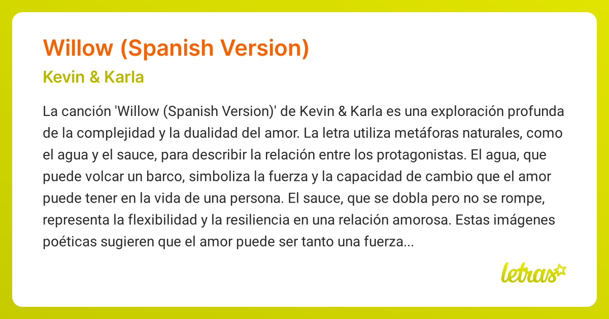 Significado de la canción WILLOW (SPANISH VERSION) (Kevin & Karla ...