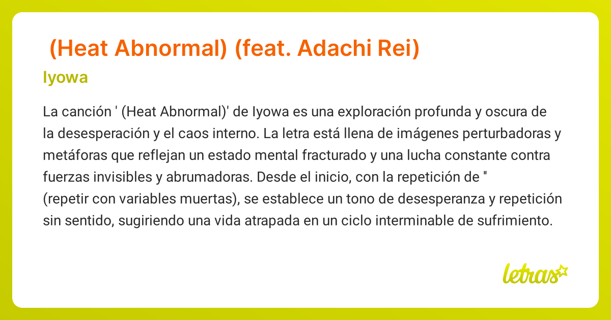 Significado de la canción 熱異常 (Heat Abnormal) (feat. Adachi Rei) (Iyowa ...