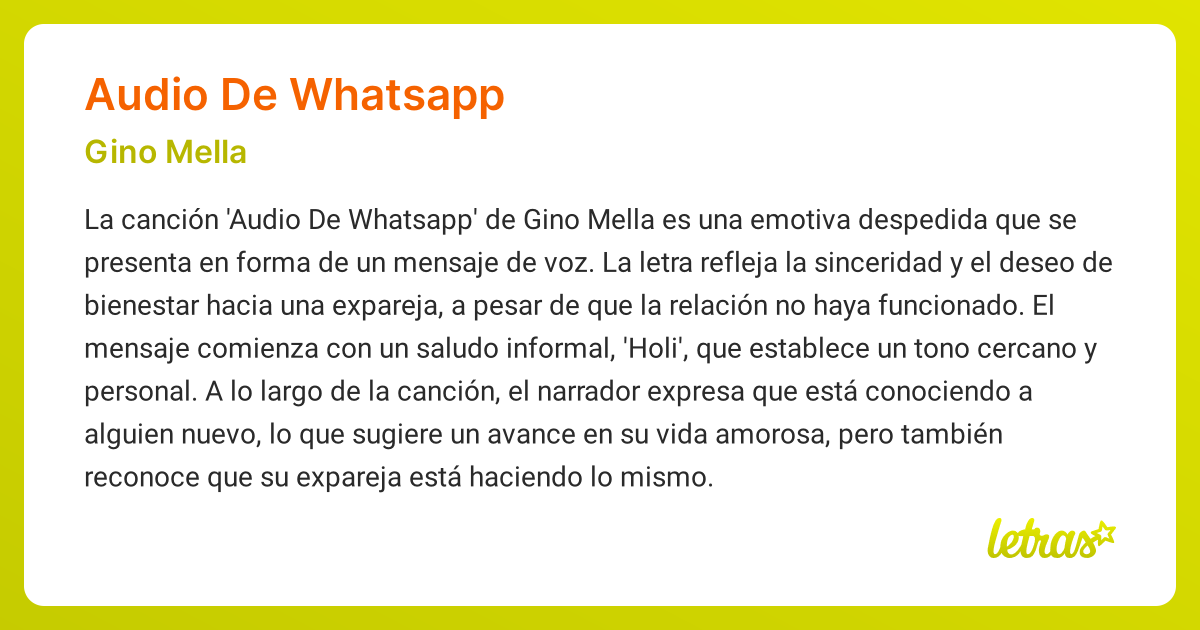 Significado de la canción AUDIO DE WHATSAPP (Gino Mella) - LETRAS.COM