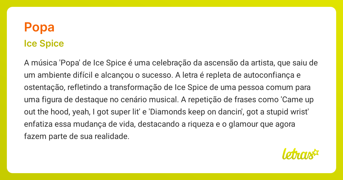 Significado da música POPA (Ice Spice) - LETRAS.MUS.BR
