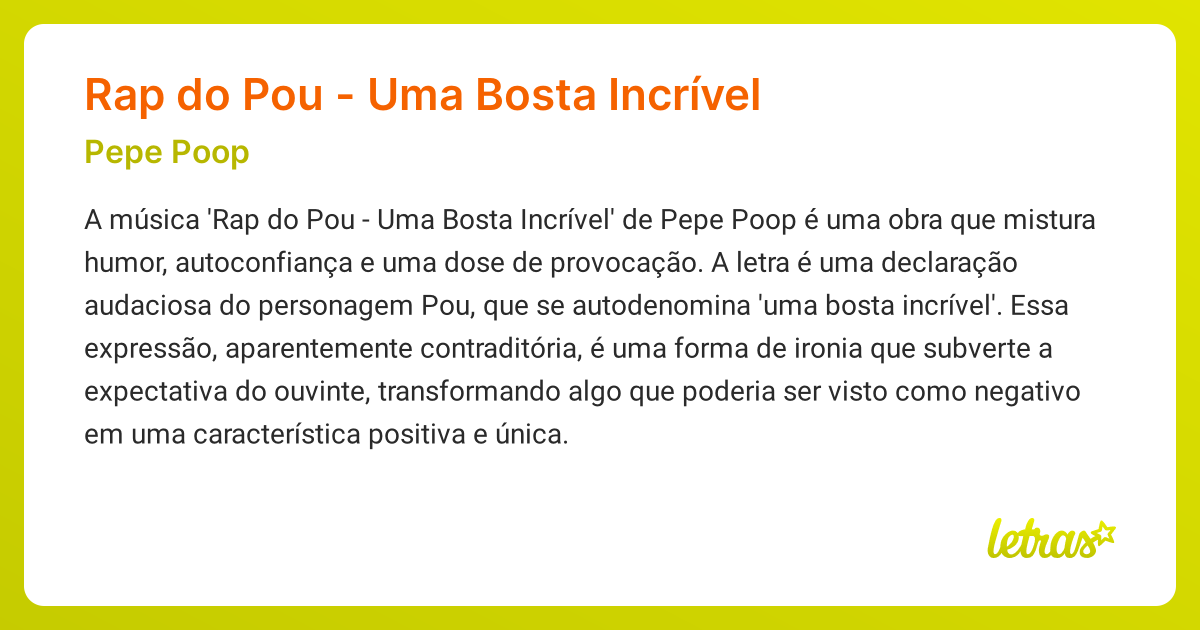 Significado da música Rap do Pou - Uma Bosta Incrível (Pepe Poop ...