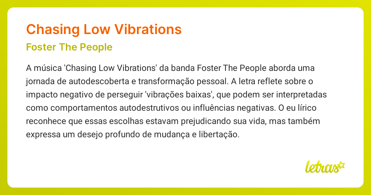 Significado da música CHASING LOW VIBRATIONS (Foster The People ...