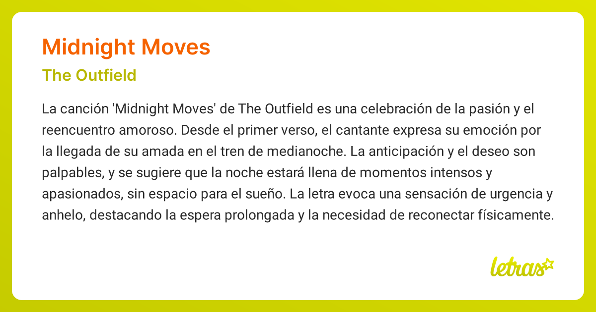 Significado de la canción MIDNIGHT MOVES (The Outfield) - LETRAS.COM
