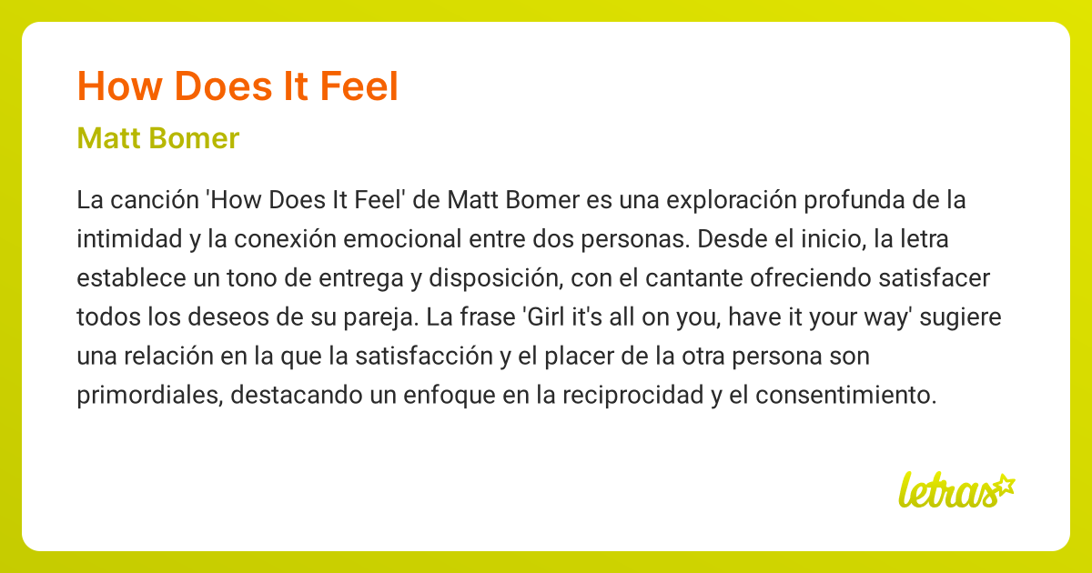 Significado de la canción HOW DOES IT FEEL (Matt Bomer) - LETRAS.COM