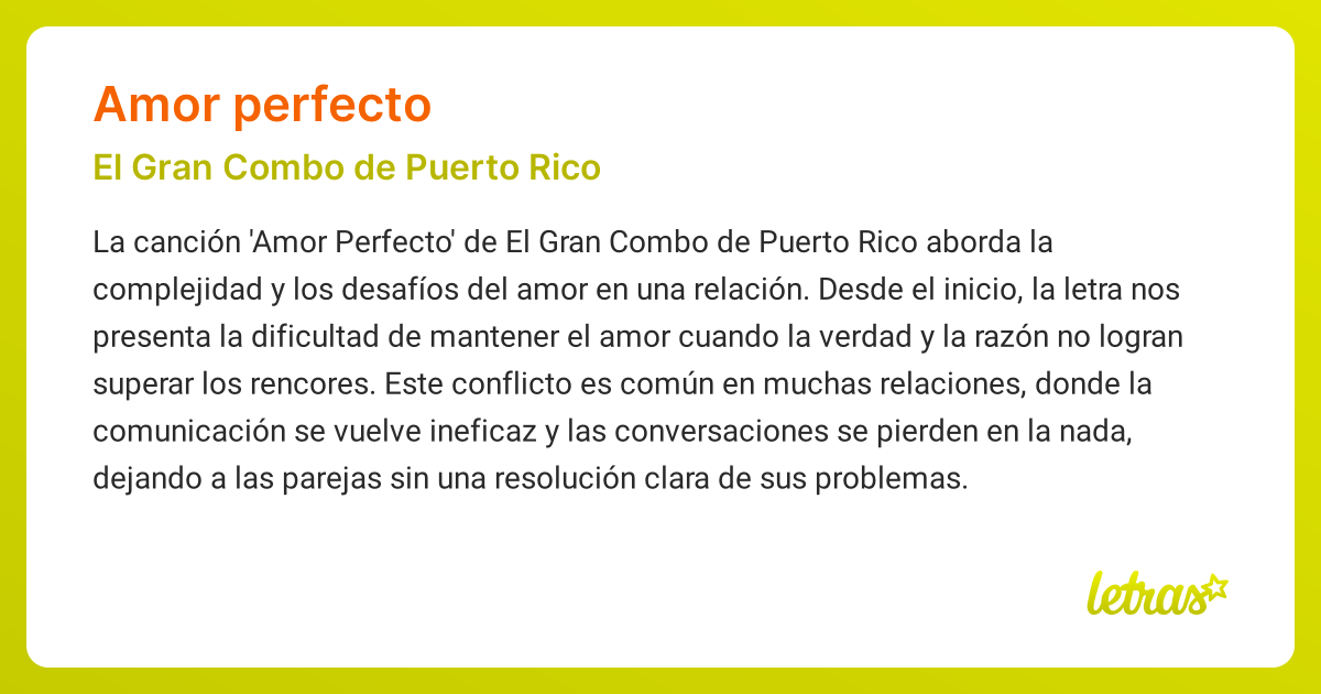 Significado de la canción AMOR PERFECTO (El Gran Combo de Puerto Rico ...