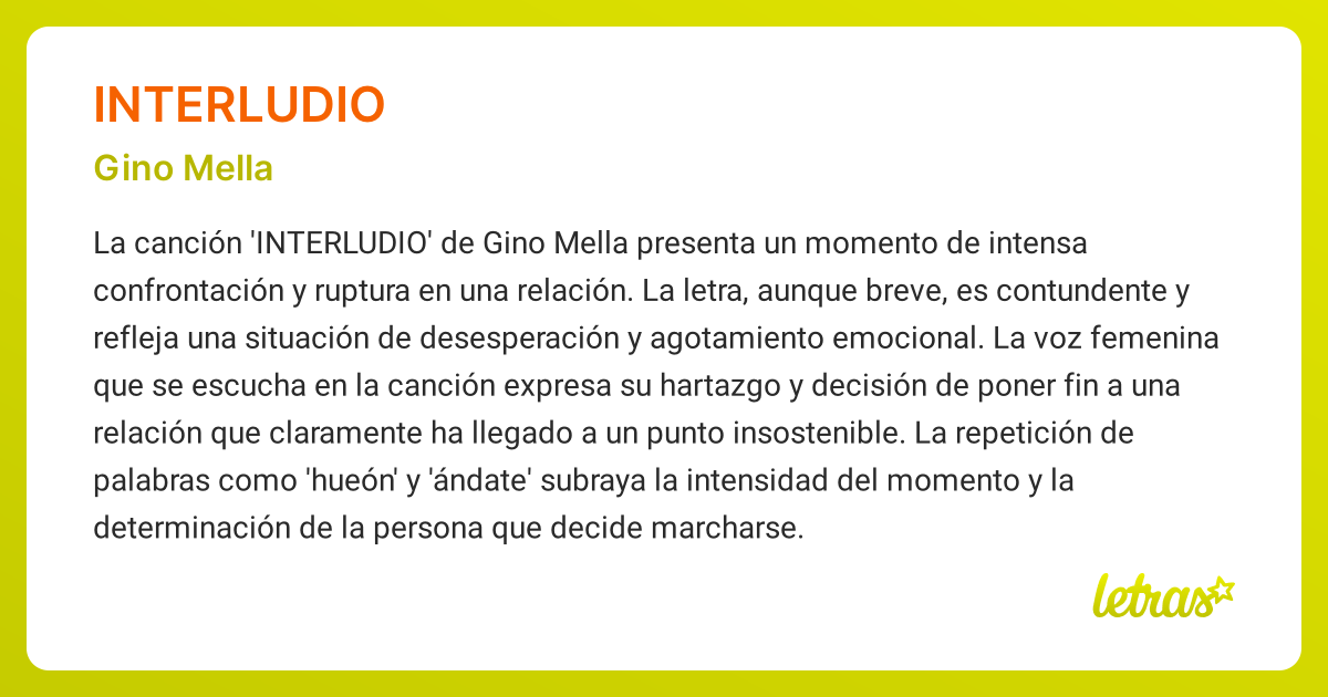 Significado de la canción INTERLUDIO (Gino Mella) - LETRAS.COM