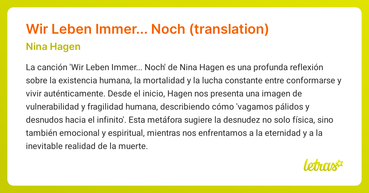 Significado de la canción Wir Leben Immer... Noch (translation) (Nina ...