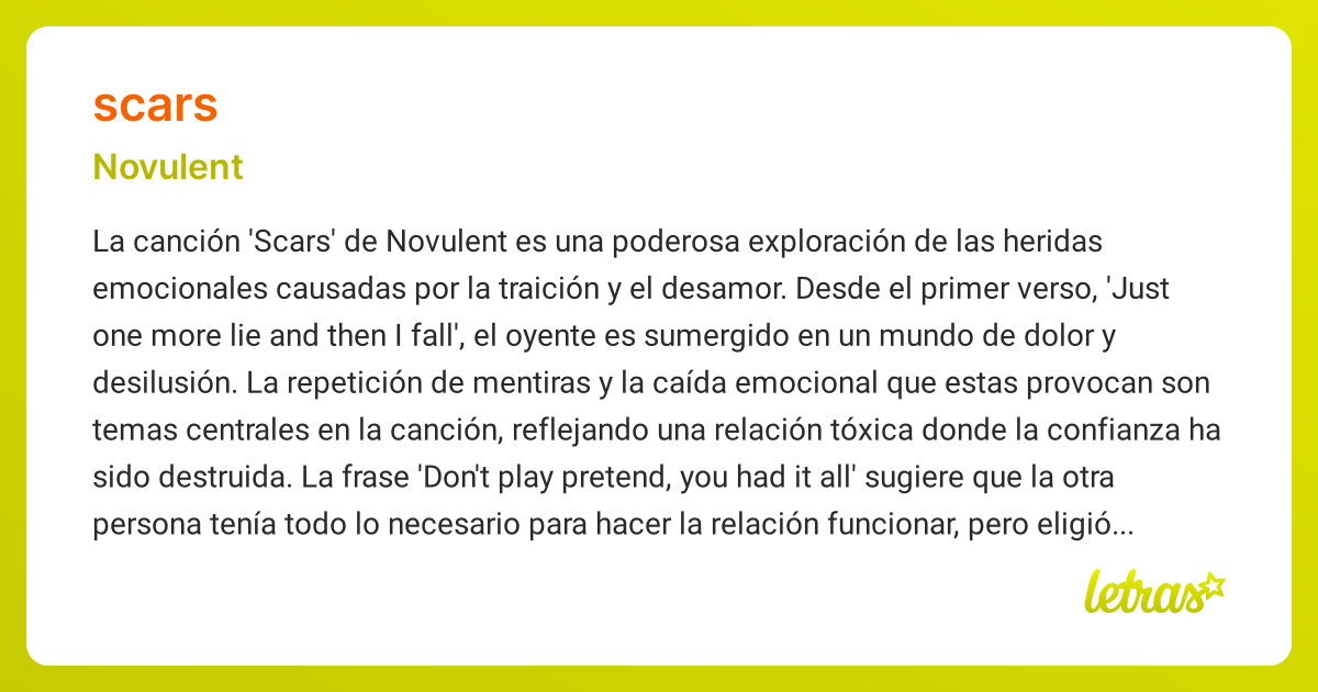 Significado de la canción SCARS (Novulent) - LETRAS.COM