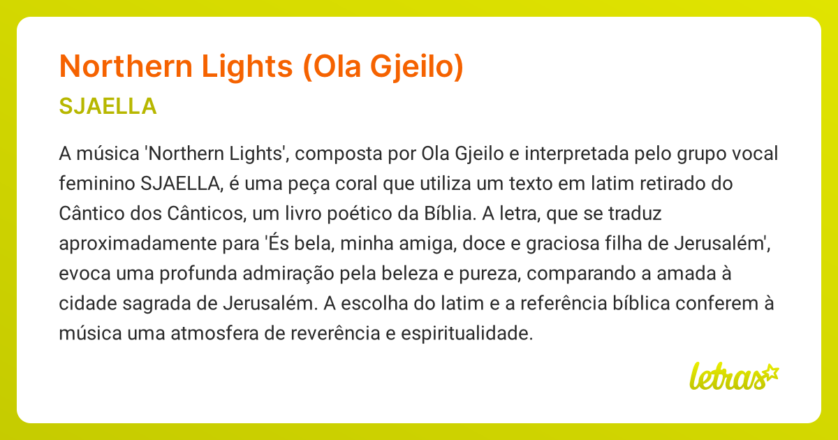 Significado da música NORTHERN LIGHTS (OLA GJEILO) (SJAELLA) - LETRAS ...
