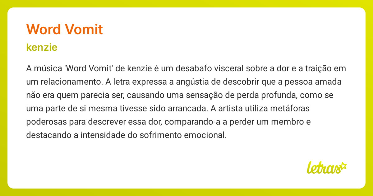 Significado da música WORD VOMIT (kenzie) - LETRAS.MUS.BR