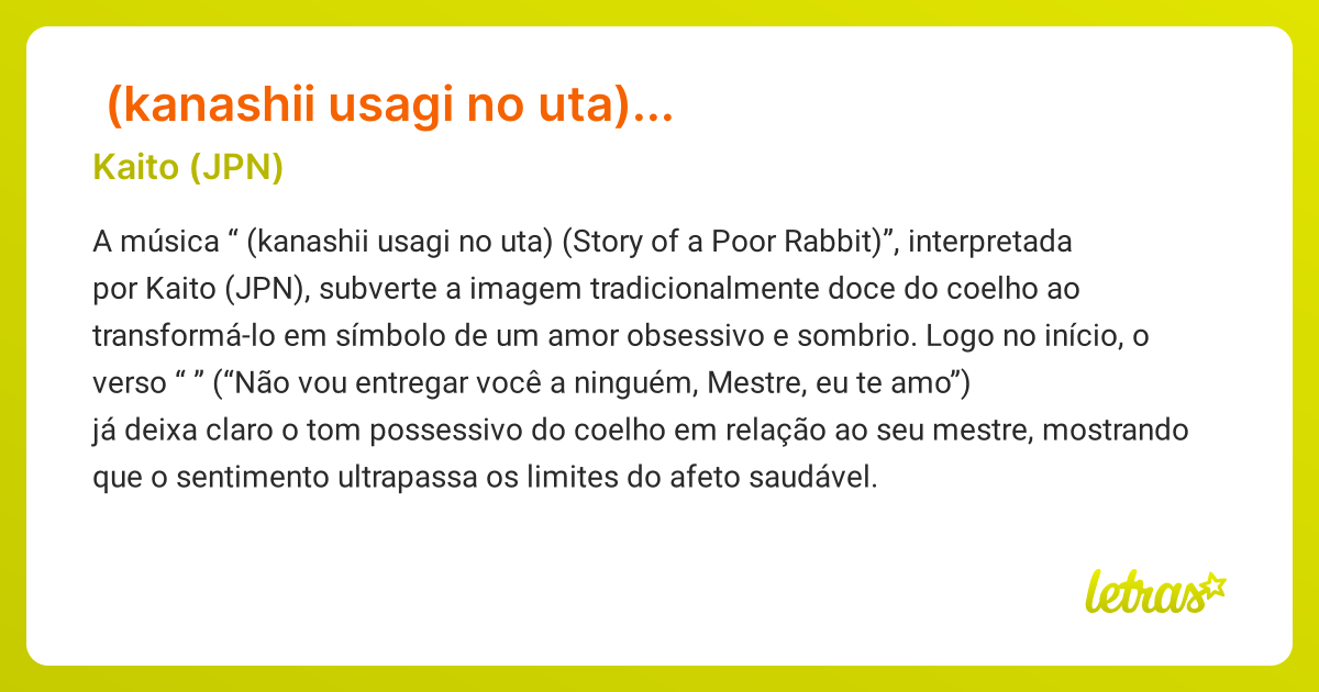 Significado da música かなしいうさぎのうた (kanashii usagi no uta) (Story of a ...