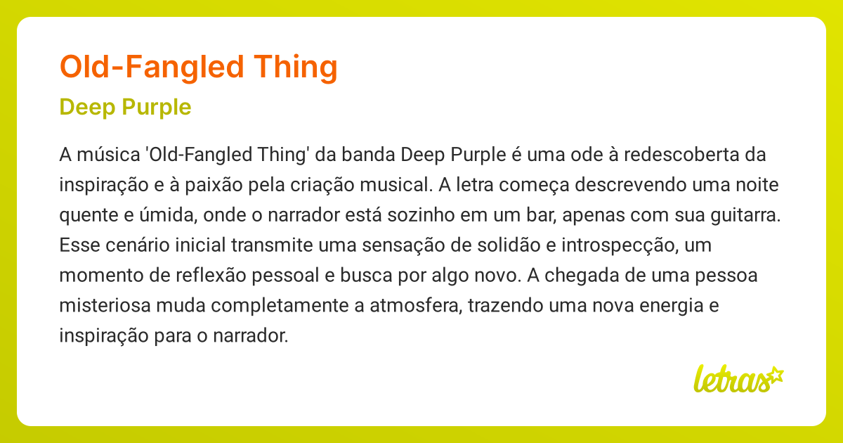 Significado da música OLD-FANGLED THING (Deep Purple) - LETRAS.MUS.BR