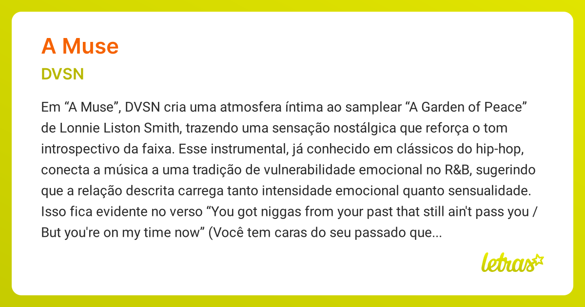 Significado da música A MUSE (DVSN) - LETRAS.MUS.BR
