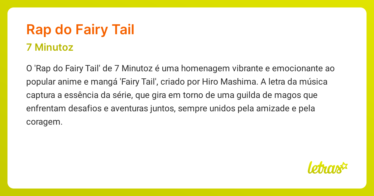 Significado da música RAP DO FAIRY TAIL (7 Minutoz) - LETRAS.MUS.BR