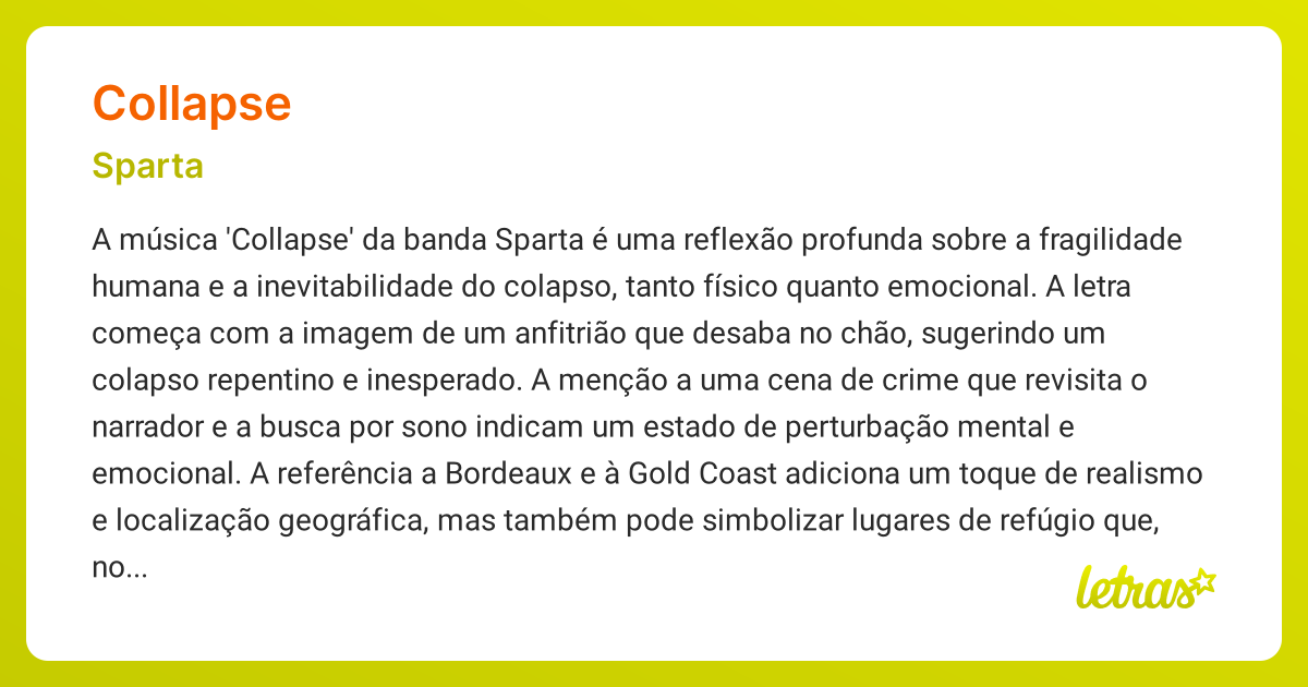 Significado da música COLLAPSE (Sparta) - LETRAS.MUS.BR