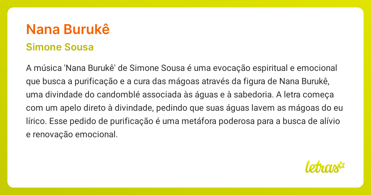 Significado da música NANA BURUKÊ (Simone Sousa) - LETRAS.MUS.BR