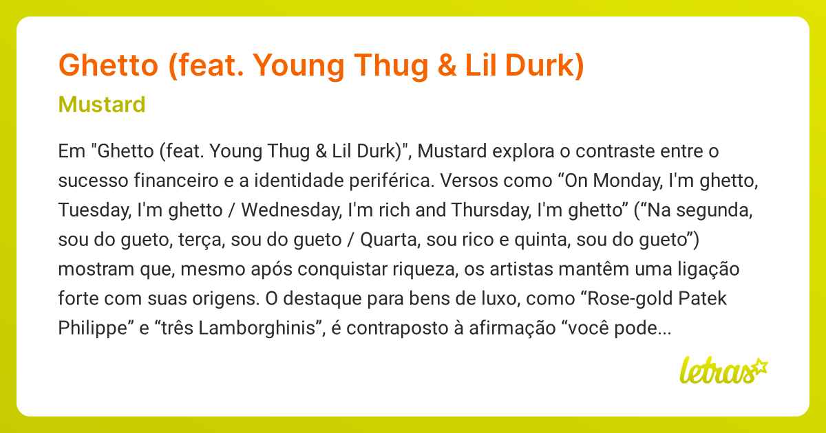 Significado da música Ghetto (feat. Young Thug & Lil Durk) (Mustard ...
