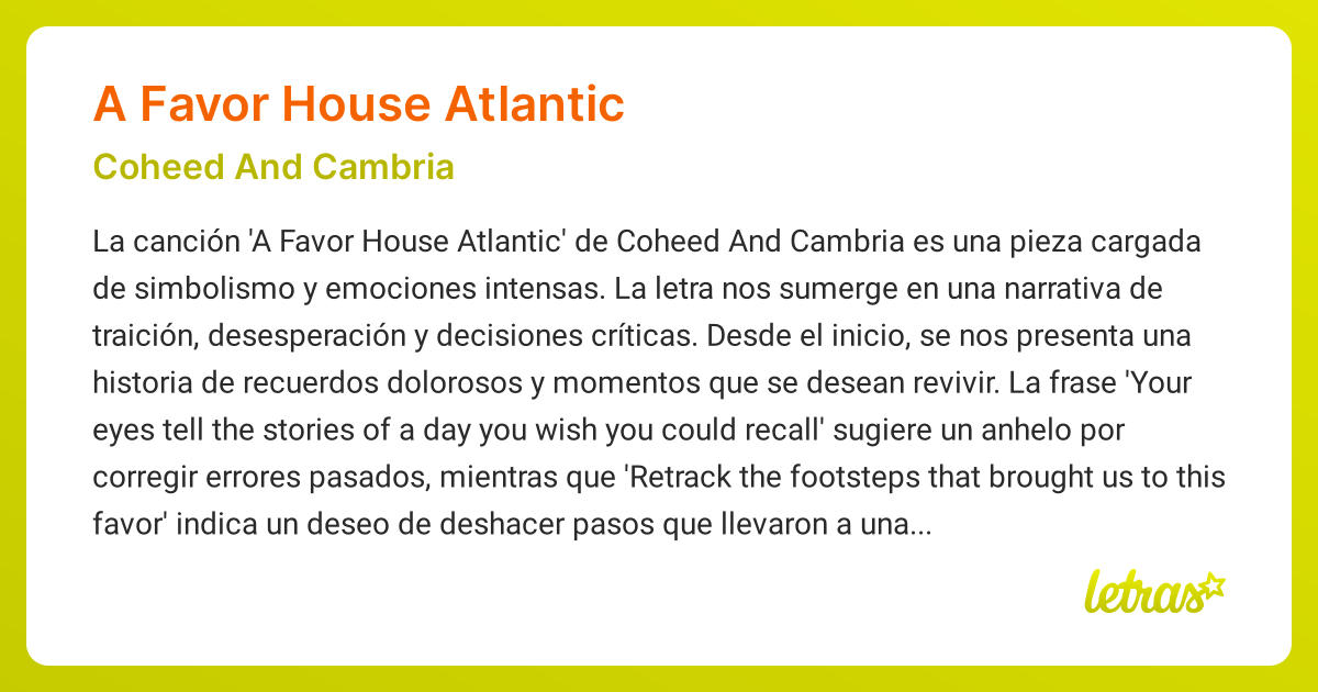Significado de la canción A FAVOR HOUSE ATLANTIC (Coheed And Cambria ...