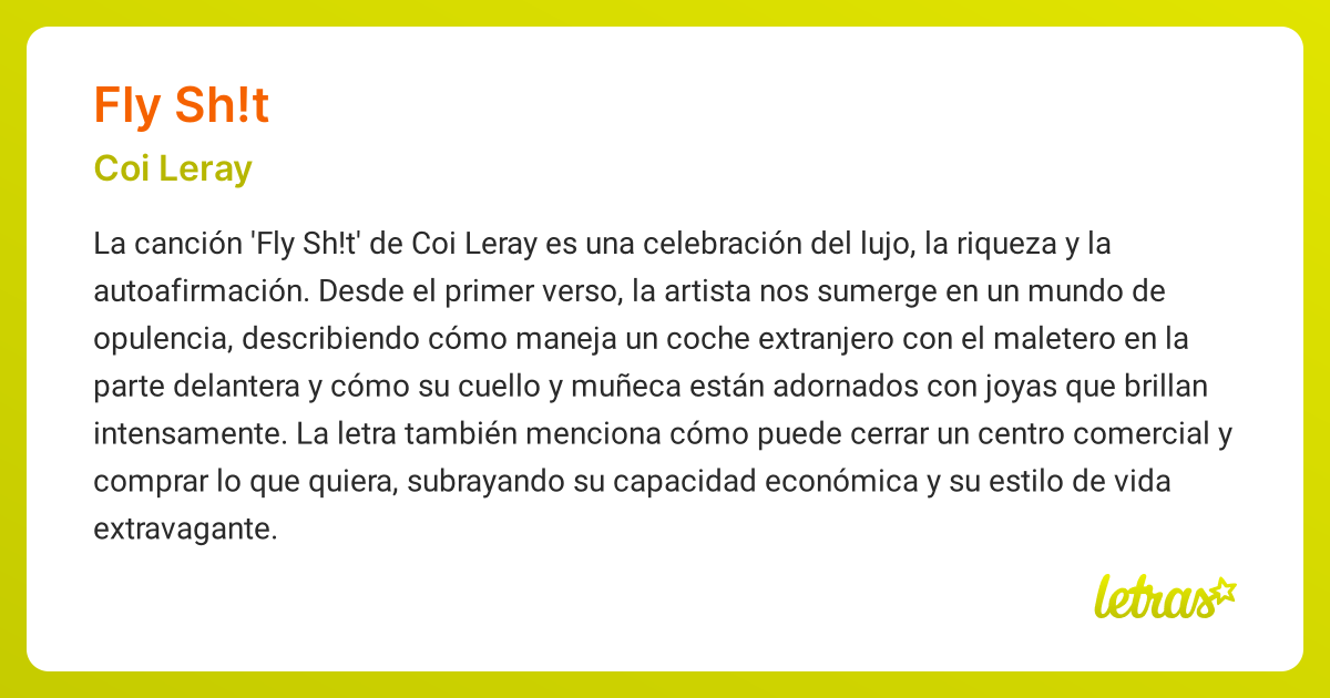 Significado de la canción FLY SH!T (Coi Leray) - LETRAS.COM