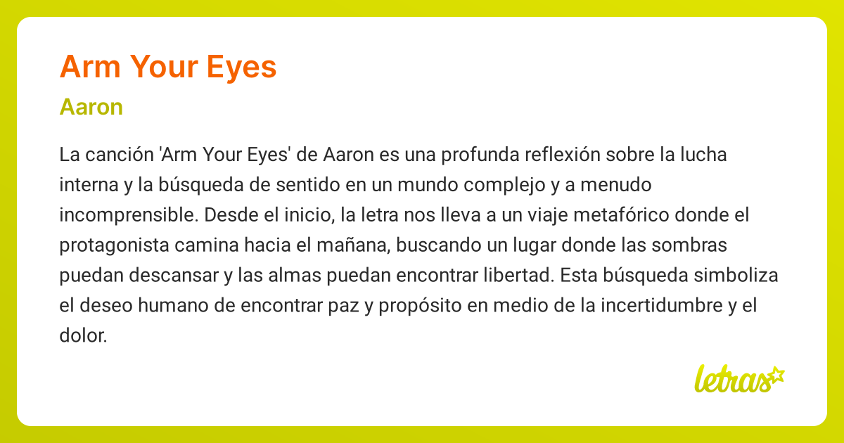 Significado de la canción ARM YOUR EYES (Aaron) - LETRAS.COM