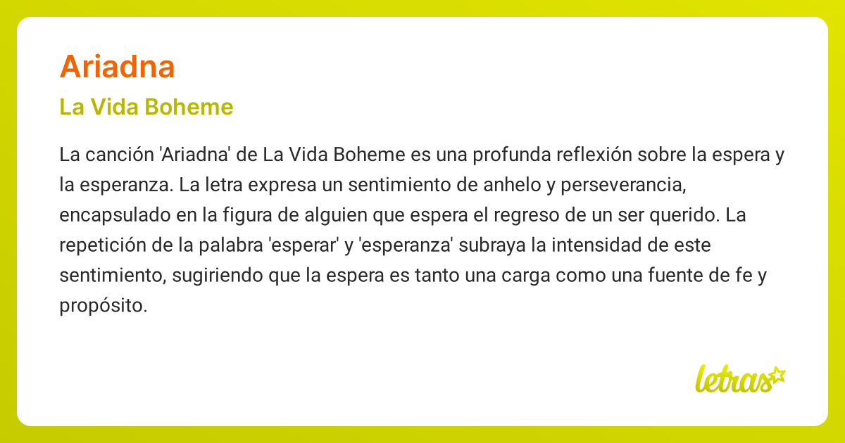 Significado de la canción ARIADNA (La Vida Boheme) - LETRAS.COM