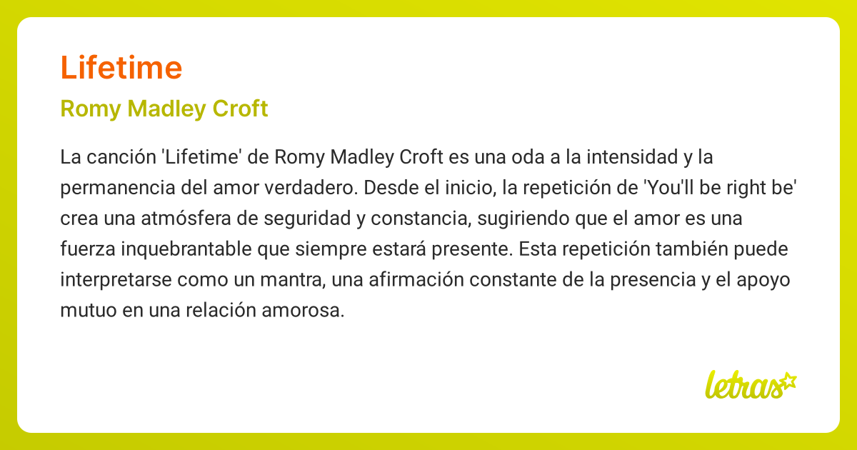 Significado de la canción LIFETIME (Romy Madley Croft) - LETRAS.COM