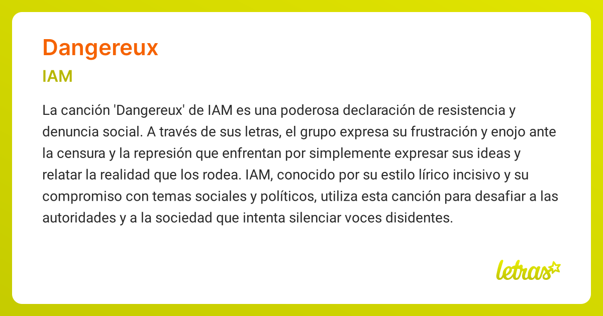 Significado de la canción DANGEREUX (IAM) - LETRAS.COM