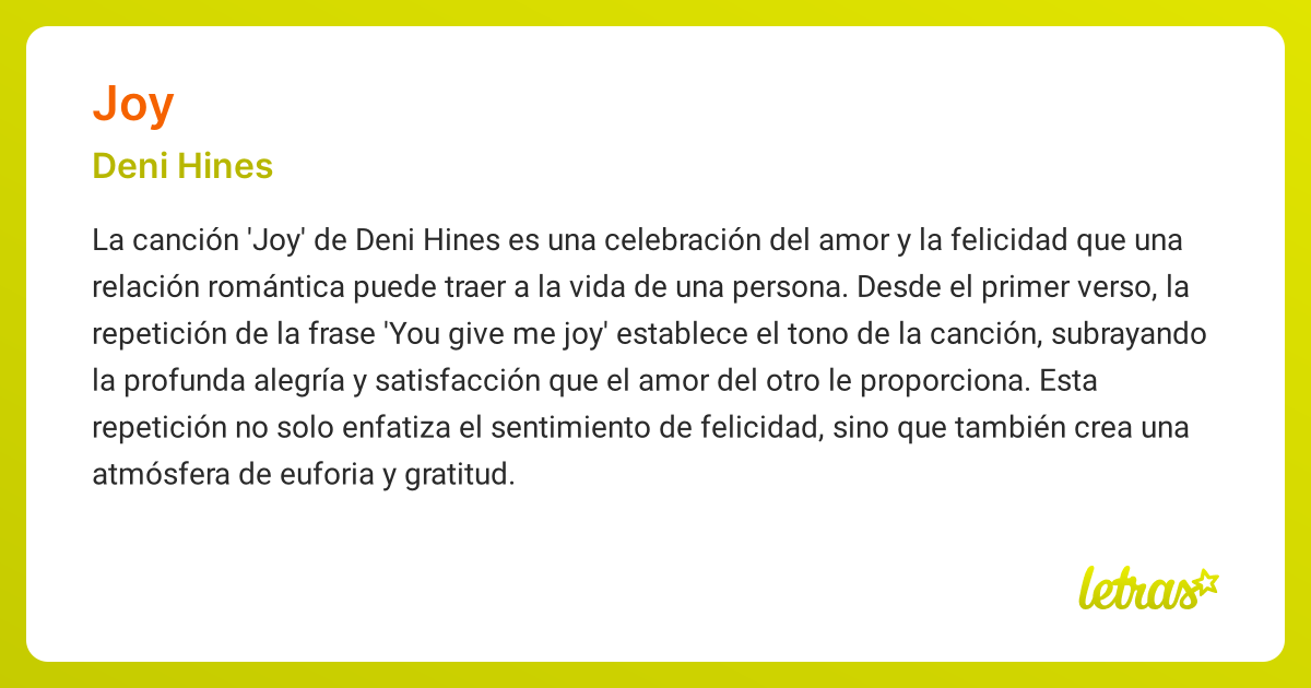 Significado de la canción JOY (Deni Hines) - LETRAS.COM