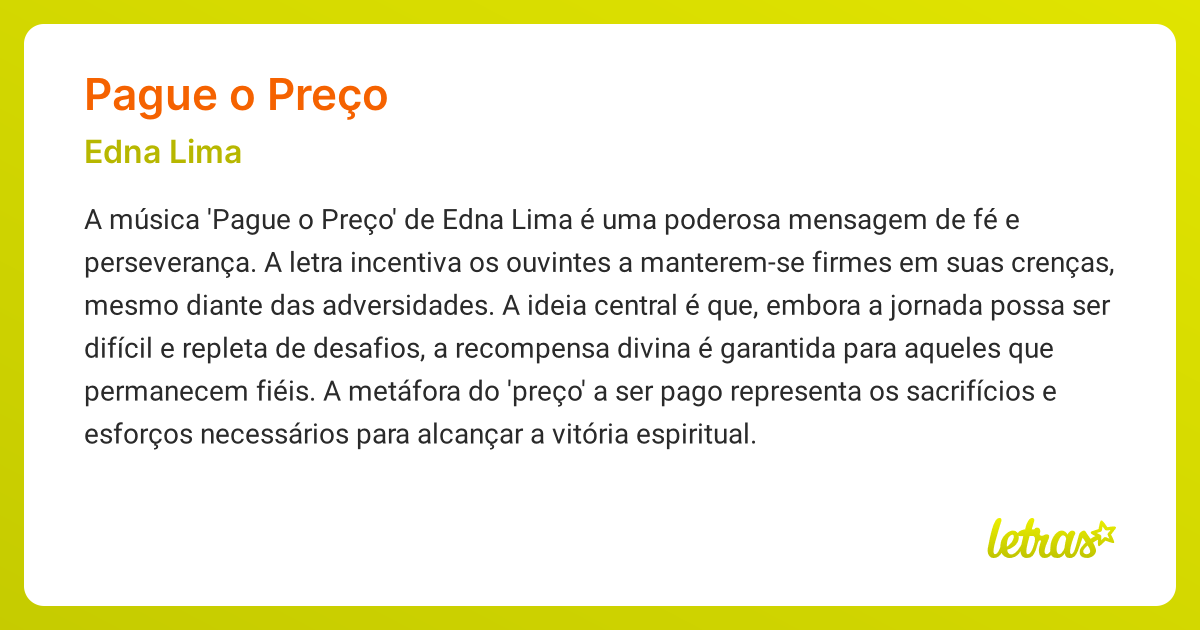 Significado da música PAGUE O PREÇO (Edna Lima) - LETRAS.MUS.BR