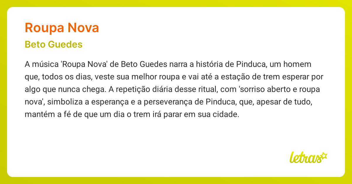 Significado da música ROUPA NOVA (Beto Guedes) - LETRAS.MUS.BR