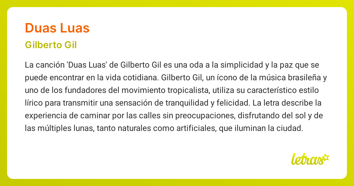 Significado de la canción DUAS LUAS (Gilberto Gil) - LETRAS.COM