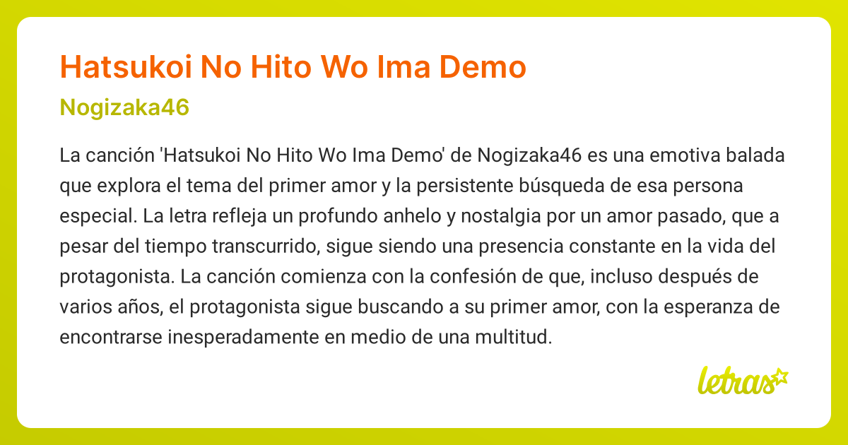 Significado de la canción HATSUKOI NO HITO WO IMA DEMO (Nogizaka46 ...