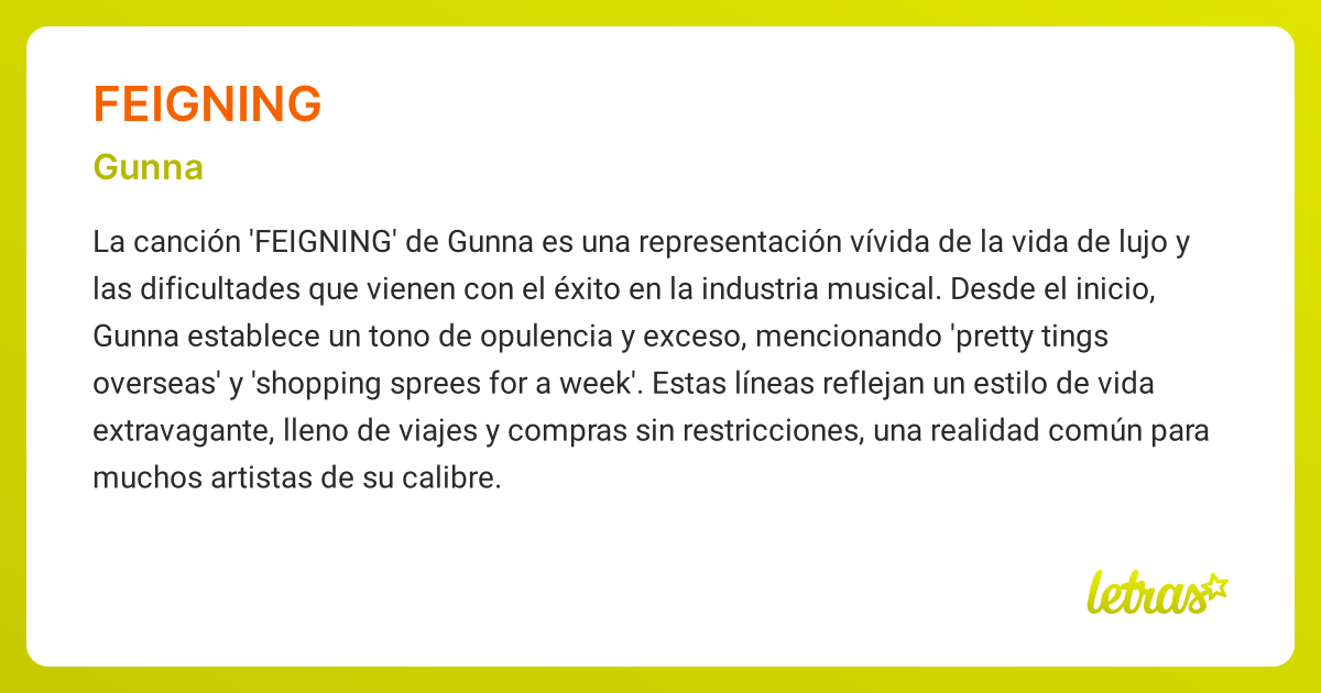 Significado de la canción FEIGNING (Gunna) - LETRAS.COM