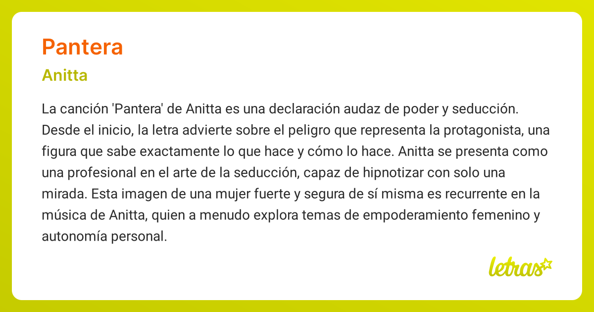 Significado de la canción PANTERA (Anitta) - LETRAS.COM