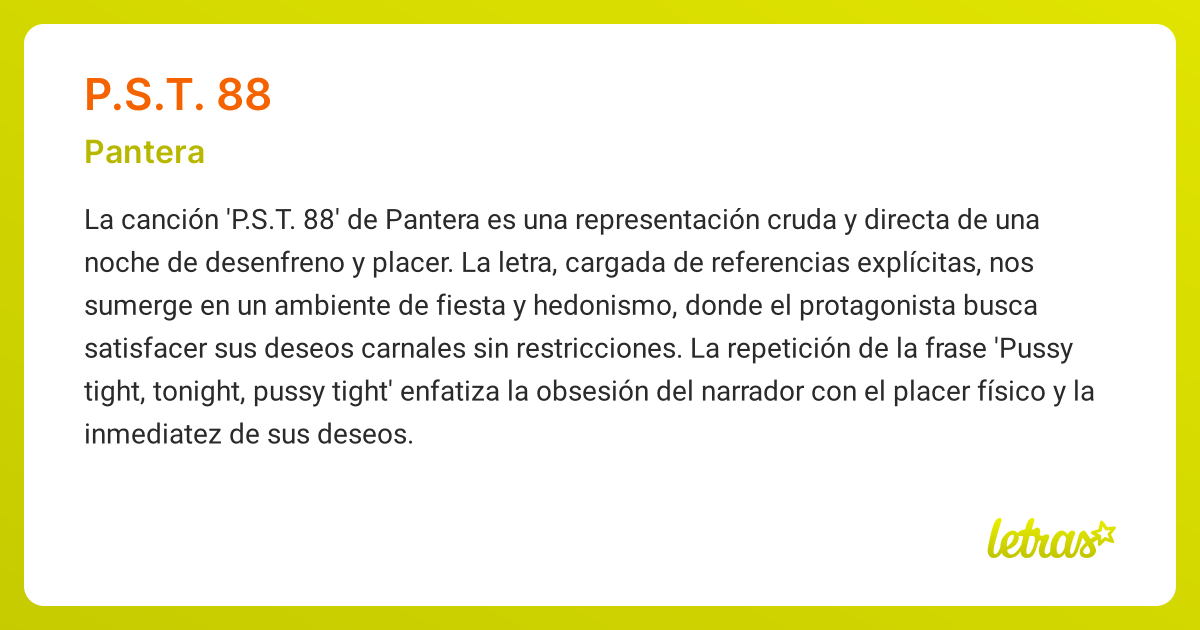Significado de la canción P.S.T. 88 (Pantera) - LETRAS.COM