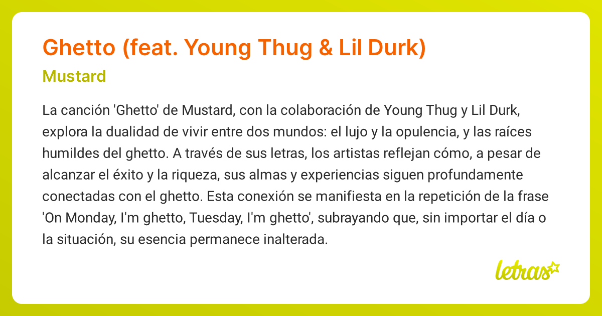 Significado de la canción Ghetto (feat. Young Thug & Lil Durk) (Mustard ...