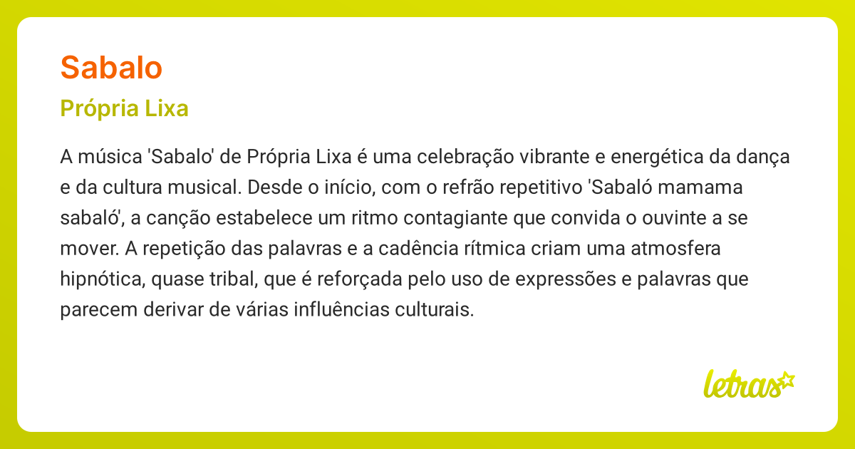 Significado da música SABALO (Própria Lixa) - LETRAS.MUS.BR