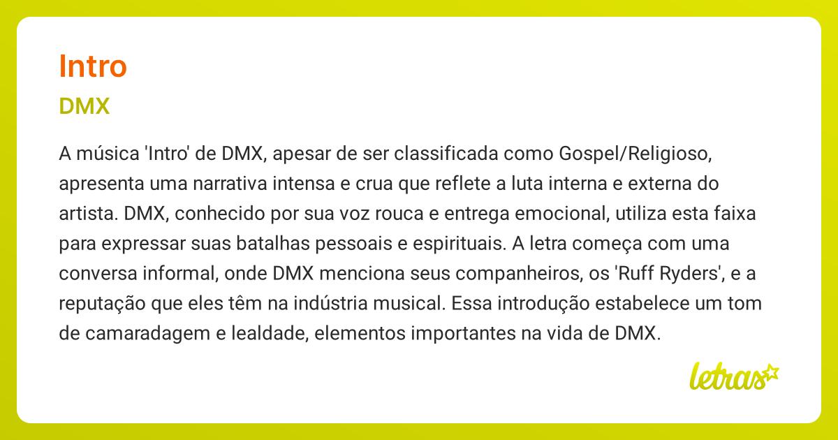 Significado da música INTRO (DMX) - LETRAS.MUS.BR