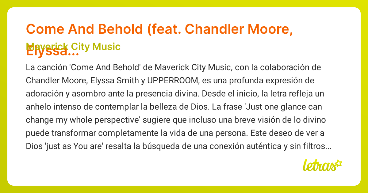 Significado de la canción Come And Behold (feat. Chandler Moore, Elyssa ...