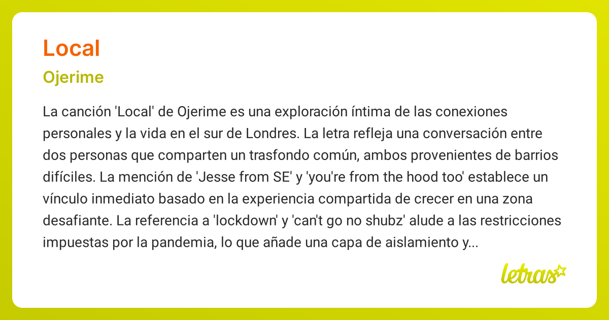 Significado de la canción LOCAL (Ojerime) - LETRAS.COM