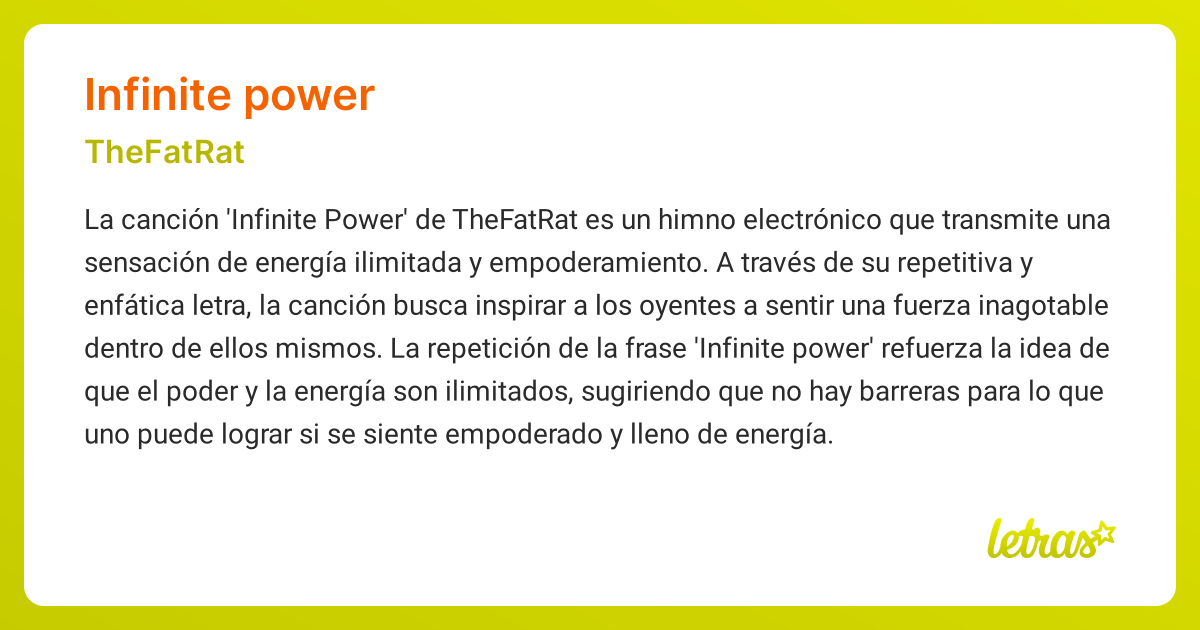 Significado de la canción INFINITE POWER (TheFatRat) - LETRAS.COM