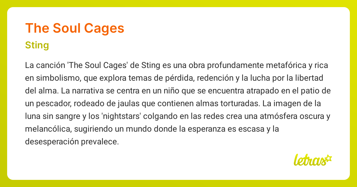 Significado de la canción THE SOUL CAGES (Sting) - LETRAS.COM