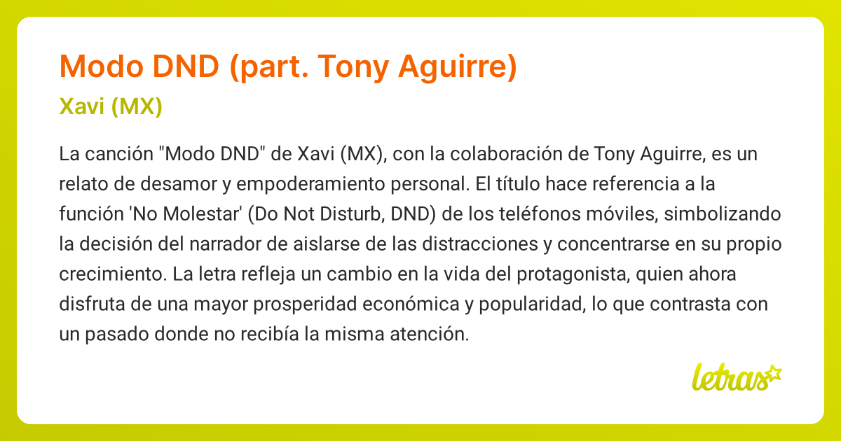 Significado de la canción MODO DND (PART. TONY AGUIRRE) (Xavi (MX ...