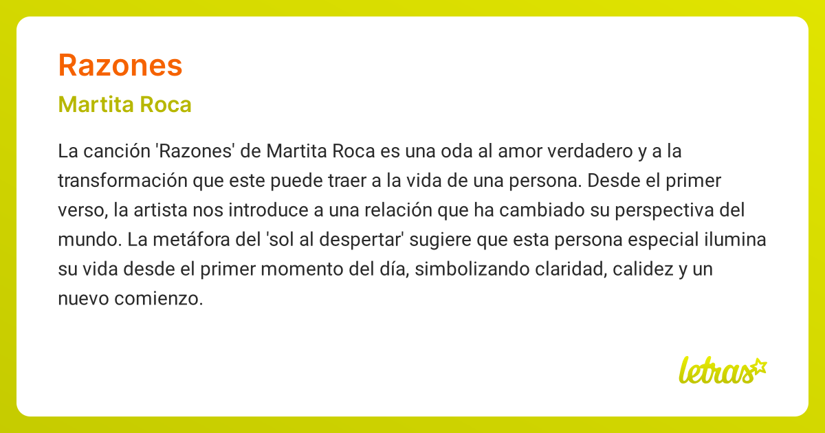 Significado de la canción RAZONES (Martita Roca) - LETRAS.COM