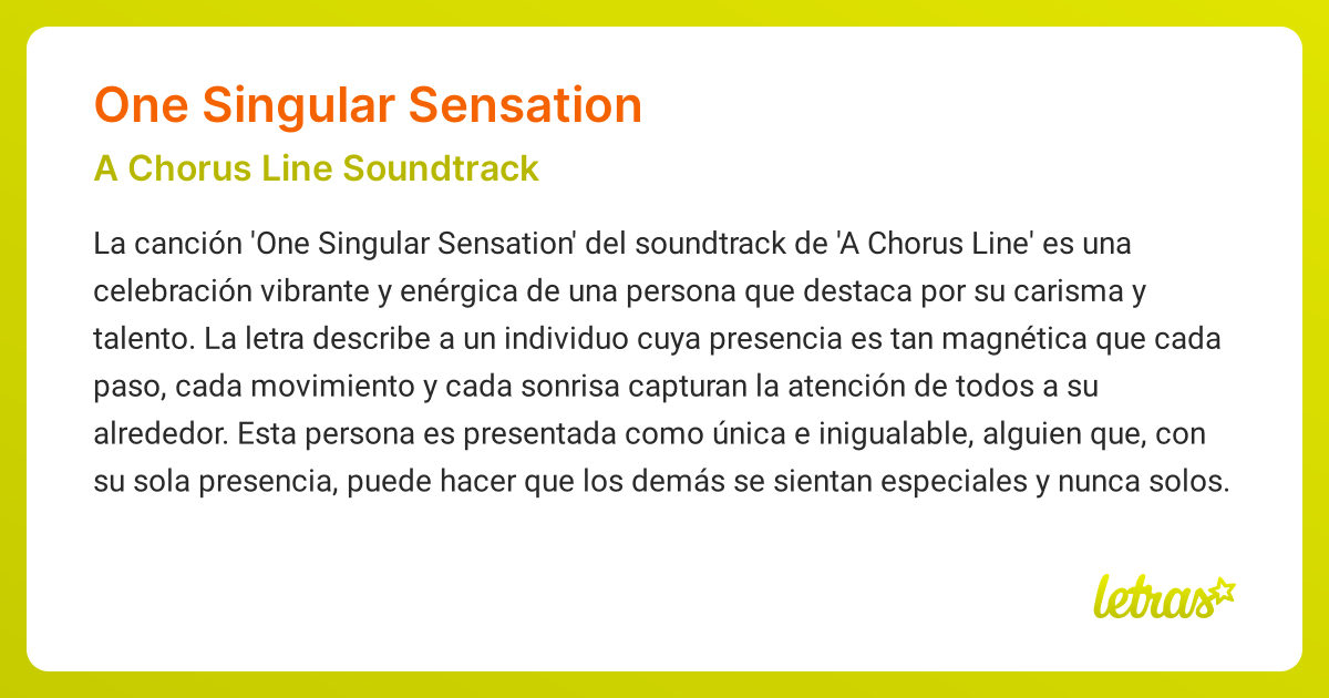 Significado de la canción ONE SINGULAR SENSATION (A Chorus Line ...