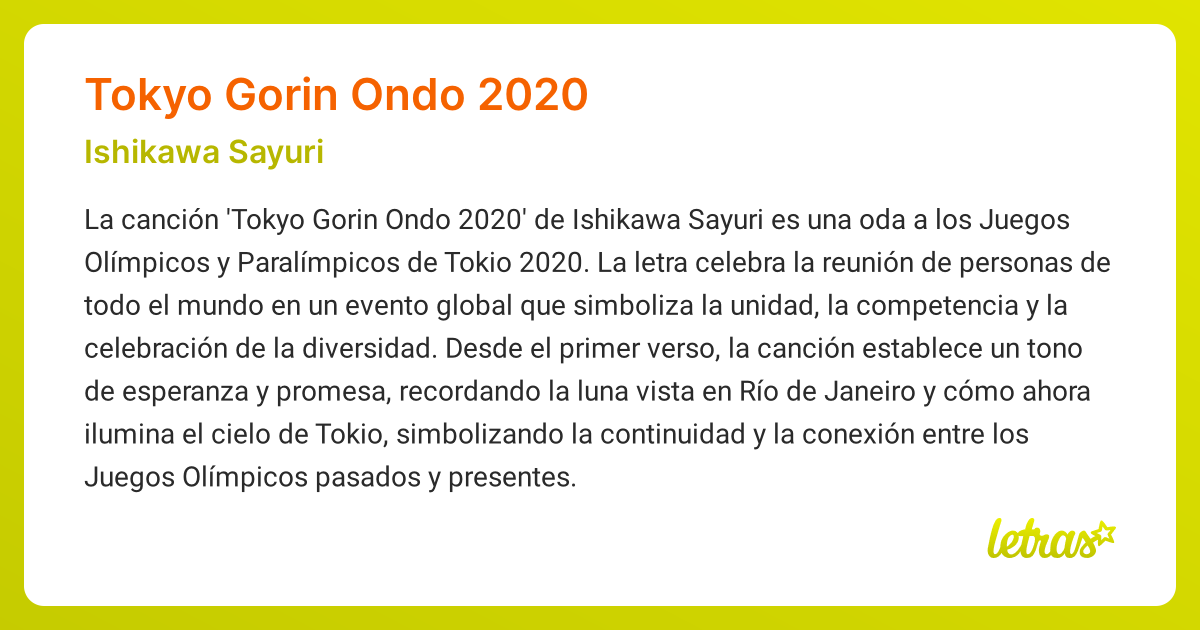 Significado de la canción TOKYO GORIN ONDO 2020 (Ishikawa Sayuri ...
