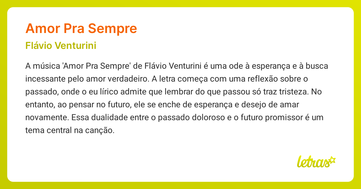 Significado da música AMOR PRA SEMPRE (Flávio Venturini) - LETRAS.MUS.BR