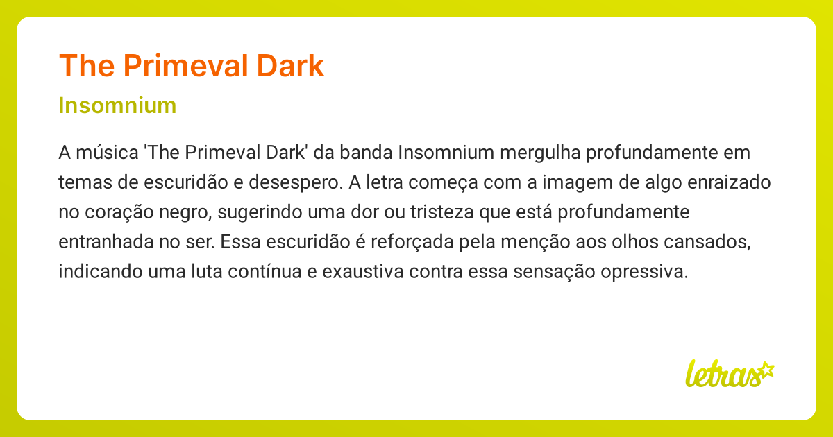 Significado da música THE PRIMEVAL DARK (Insomnium) - LETRAS.MUS.BR