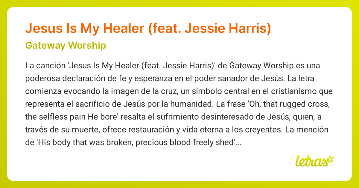 Significado de la canción Jesus Is My Healer (feat. Jessie Harris ...